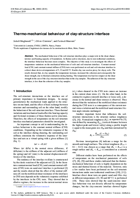 (PDF) Thermo-mechanical behaviour of clay-structure interface