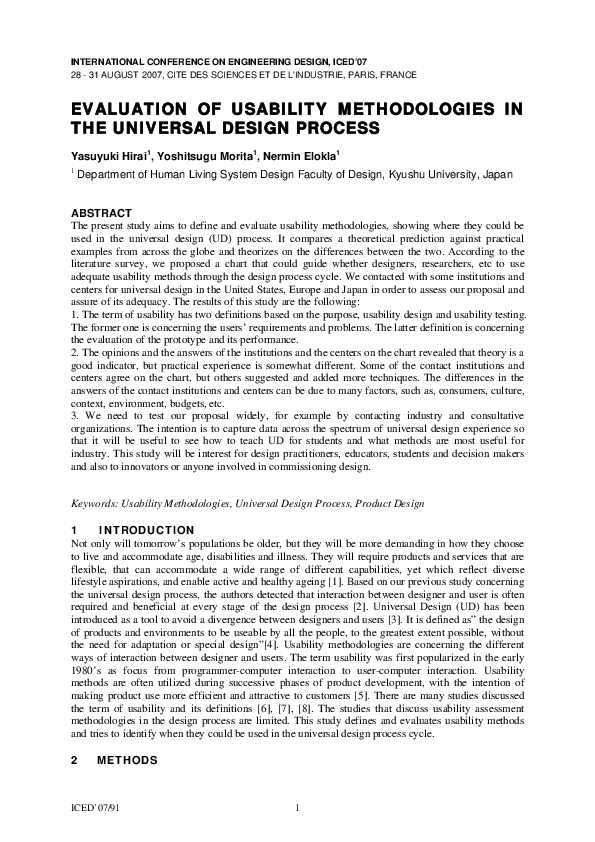 (PDF) Evaluation of Usability Methodologies in the Universal Design Process