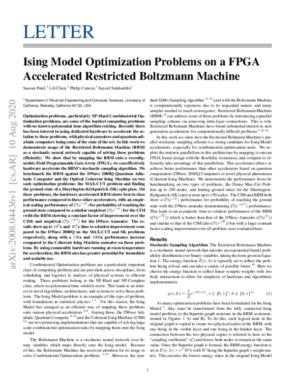 (PDF) Ising Model Optimization Problems on a FPGA Accelerated Restricted Boltzmann Machine