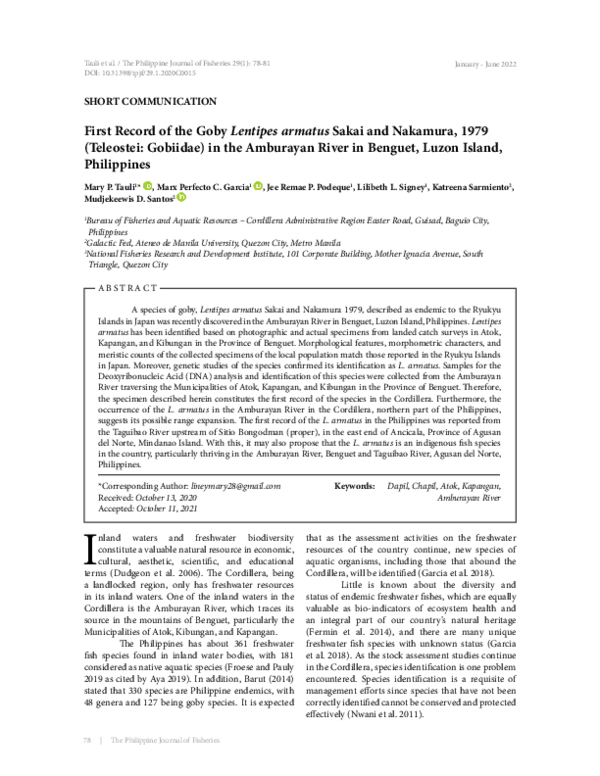 (PDF) First Record of the Goby Lentipes armatus Sakai and Nakamura ...