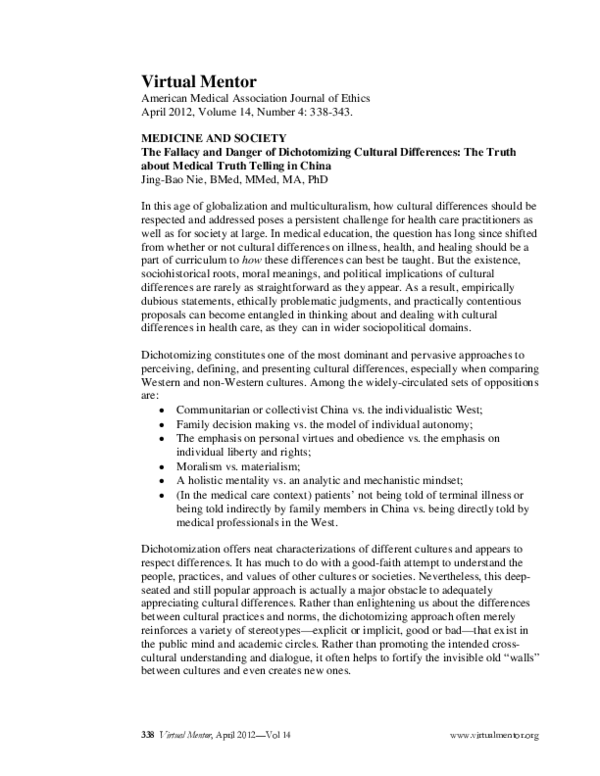 (PDF) MEDICINE AND SOCIETY The Fallacy and Danger of Dichotomizing ...