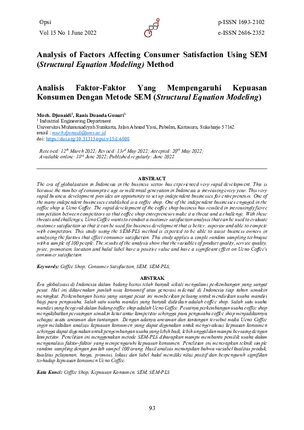 Pdf Analysis Of Factors Affecting Consumer Satisfaction Using Sem Structural Equation