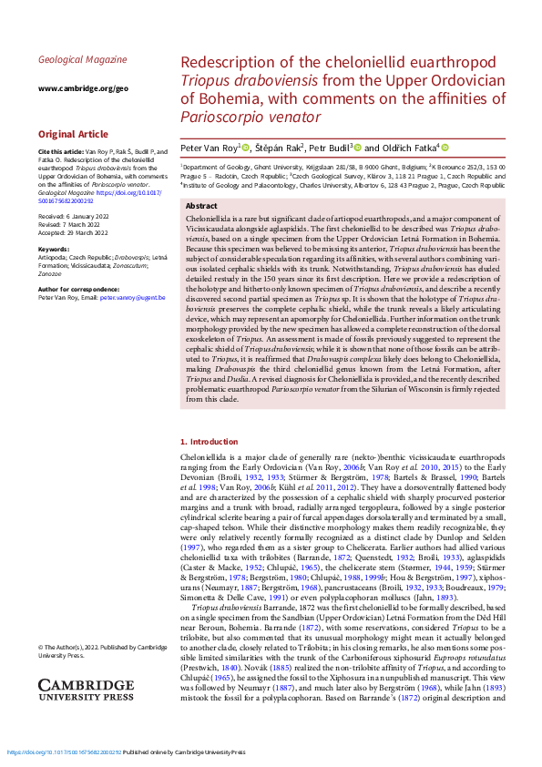 (PDF) Redescription of the cheloniellid euarthropod Triopus ...