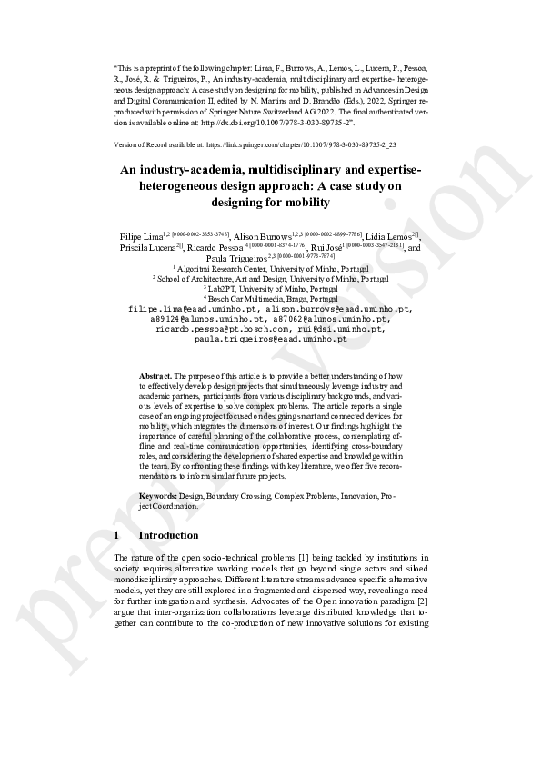 (PDF) An Industry-Academia, Multidisciplinary and Expertise-Heterogeneous Design Approach: A ...