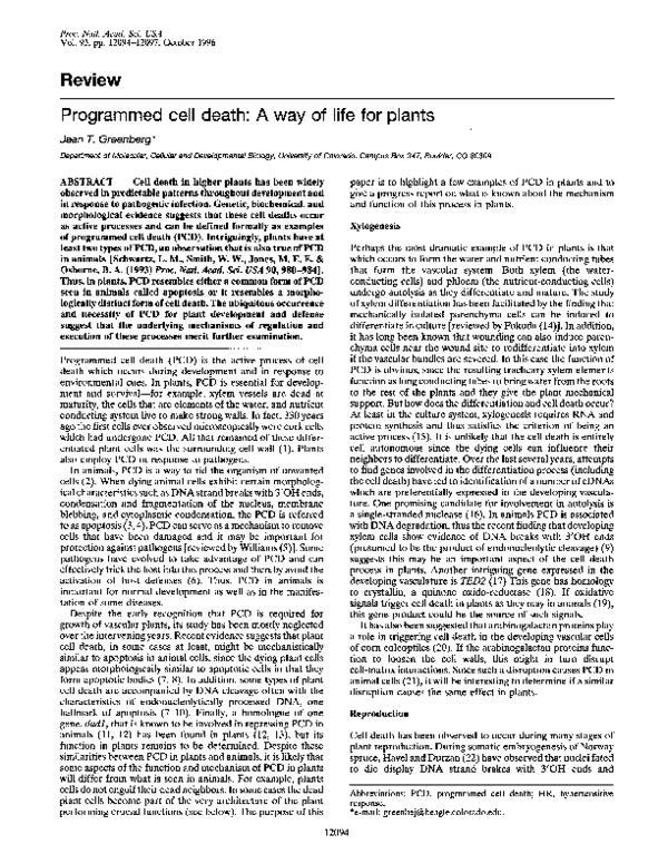 (PDF) Programmed cell death: a way of life for plants