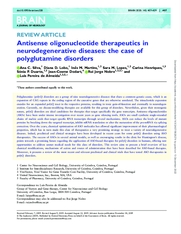 (PDF) Antisense oligonucleotide therapeutics in neurodegenerative ...