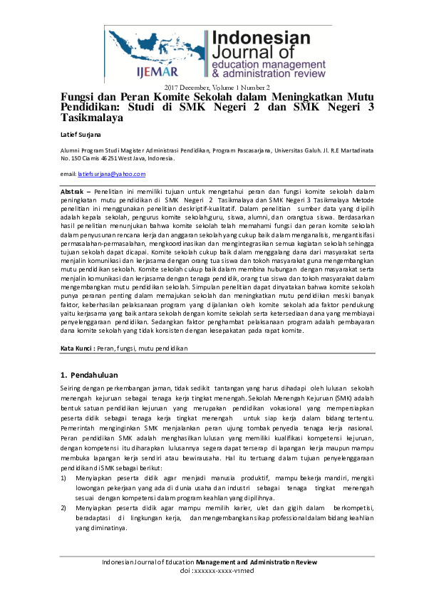 Pdf Fungsi Dan Peran Komite Sekolah Dalam Meningkatkan Mutu