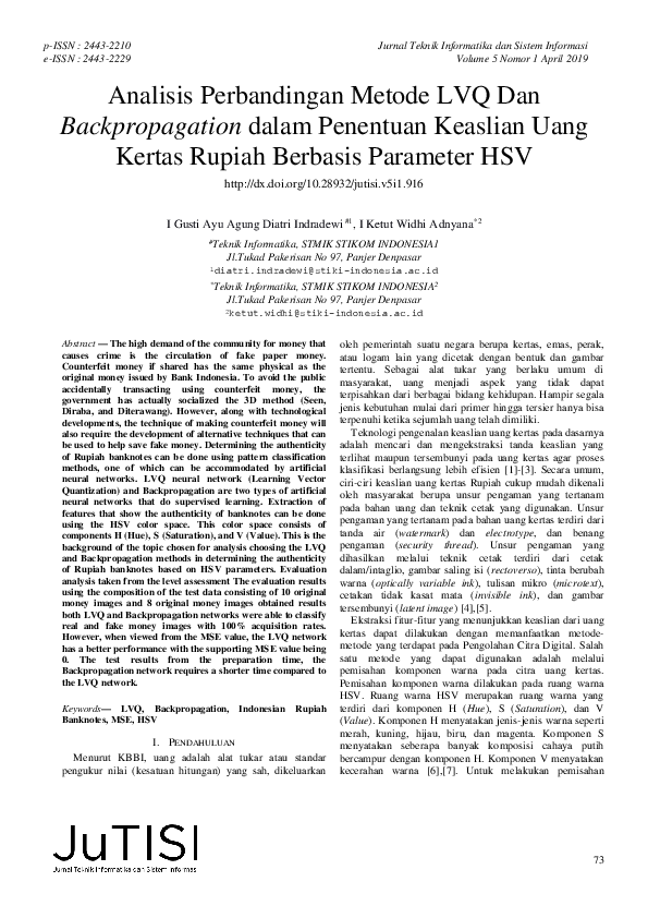 (PDF) Analisis Perbandingan Metode LVQ Dan Backpropagation dalam Penentuan Keaslian Uang Kertas ...