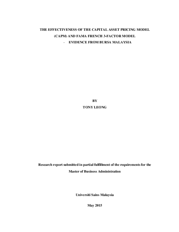 (PDF) The Effectiveness Of The Capital Asset Pricing Model (Capm) And ...