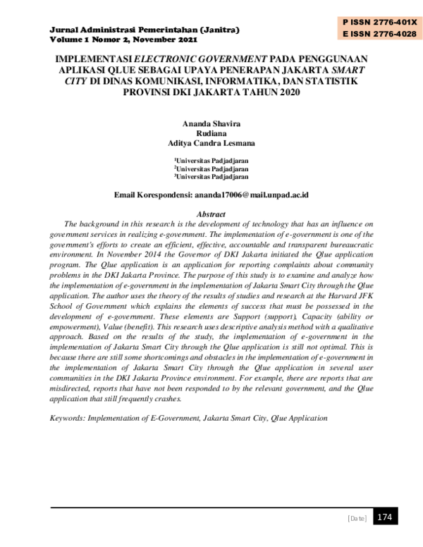 (PDF) Implementasi Electronic Government Pada Penggunaan Aplikasi Qlue Sebagai Upaya Penerapan ...