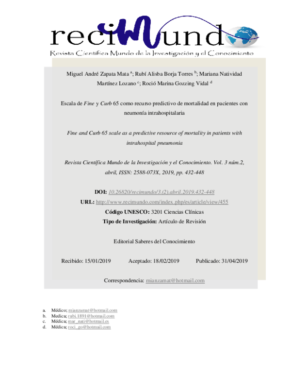 (PDF) Escala de Fine y Curb 65 como recurso predictivo de mortalidad en ...