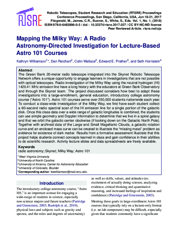 (PDF) Mapping the Milky Way: A Radio Astronomy-Directed Investigation ...