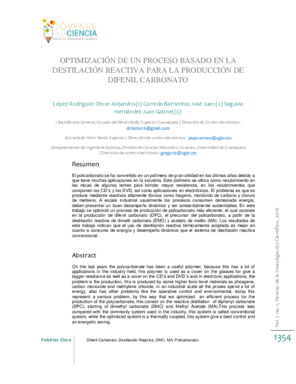 (PDF) Optimización De Un Proceso Basado en La Destilación Reactiva Para ...