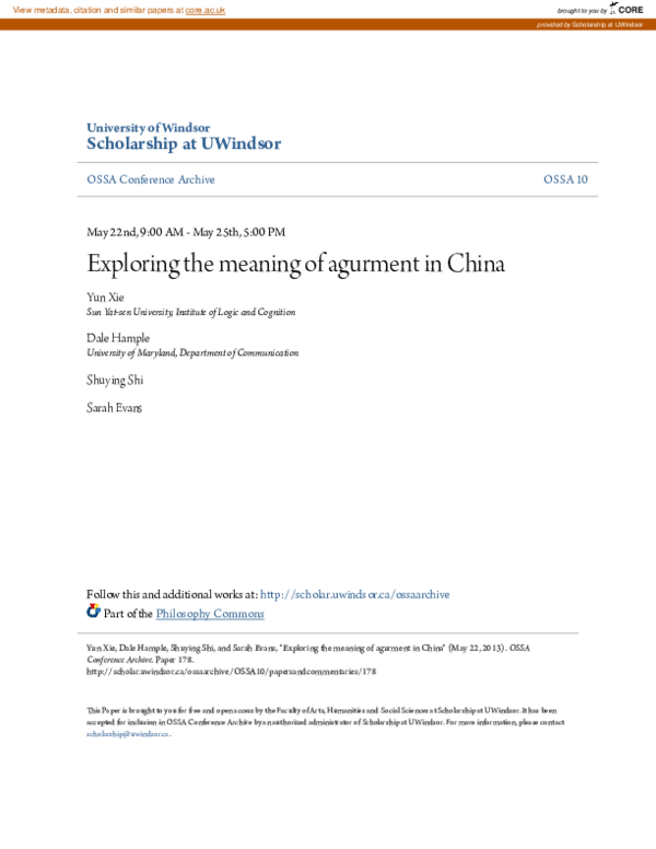 (PDF) Exploring the meaning of agurment in China