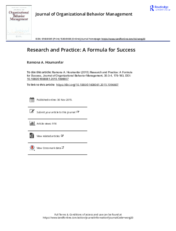 (PDF) Research and Practice: A Formula for Success