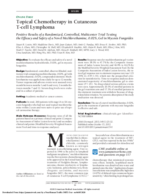 (PDF) Topical chemotherapy in cutaneous T-cell lymphoma: positive ...