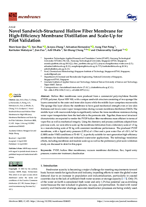 (PDF) Novel Sandwich-Structured Hollow Fiber Membrane for High ...