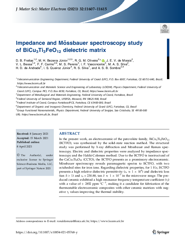 (PDF) Impedance and Mössbauer spectroscopy study of BiCu3Ti3FeO12 ...