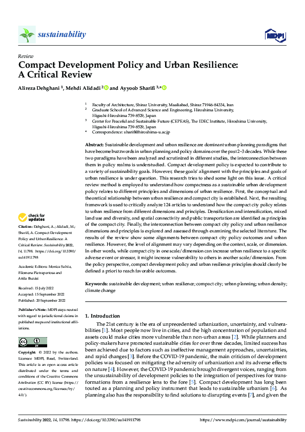 (PDF) Compact Development Policy and Urban Resilience: A Critical Review