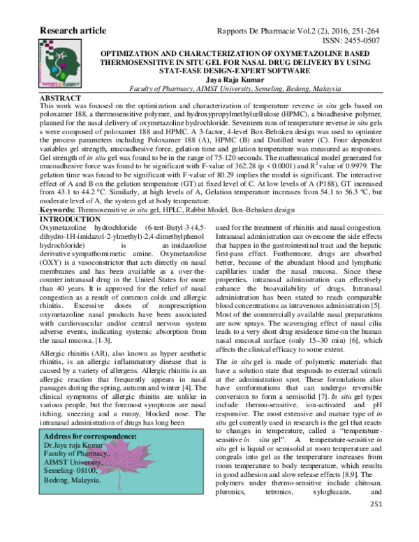 (PDF) Optimization and Characterization of Oxymetazoline Based Thermosensitive in Situ Gel for ...