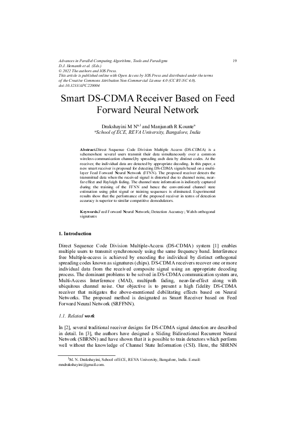 (PDF) Smart DS-CDMA Receiver Based on Feed Forward Neural Network