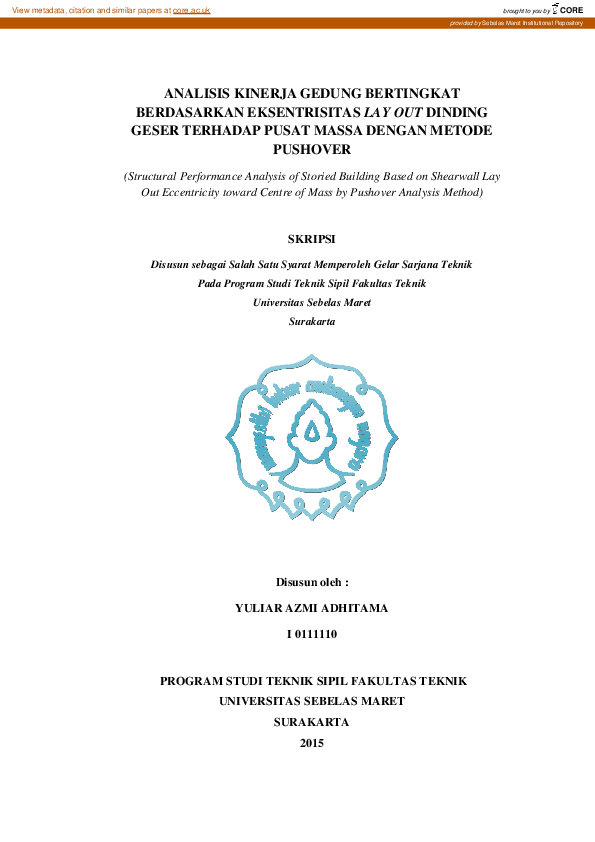 (PDF) Analisa Kinerja Gedung Bertingkat Berdasarkan Eksentrisitas Lay Out Dinding Geser Terhadap ...