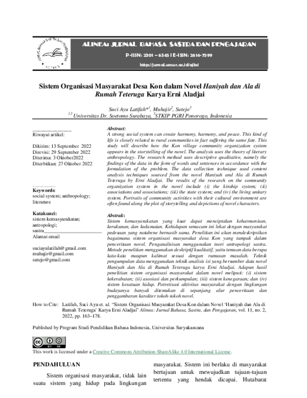 (PDF) Sistem Organisasi Masyarakat Desa Kon dalam Novel "Haniyah dan ...