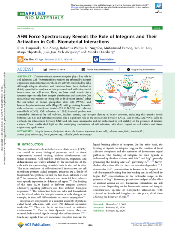 (PDF) AFM Force Spectroscopy Reveals the Role of Integrins and Their ...