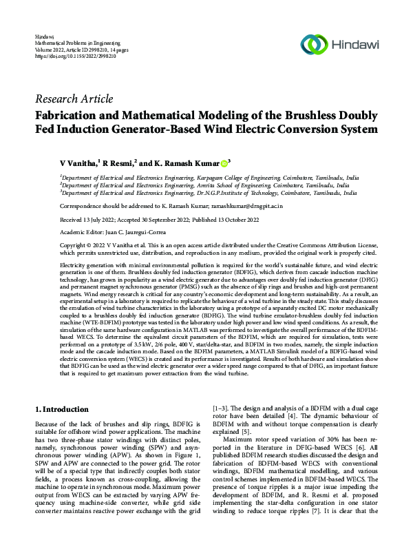 Pdf Fabrication And Mathematical Modeling Of The Brushless Doubly Fed Induction Generator