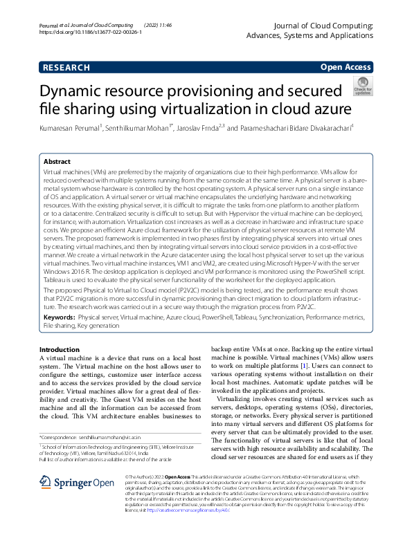 Pdf Dynamic Resource Provisioning And Secured File Sharing Using Virtualization In Cloud Azure