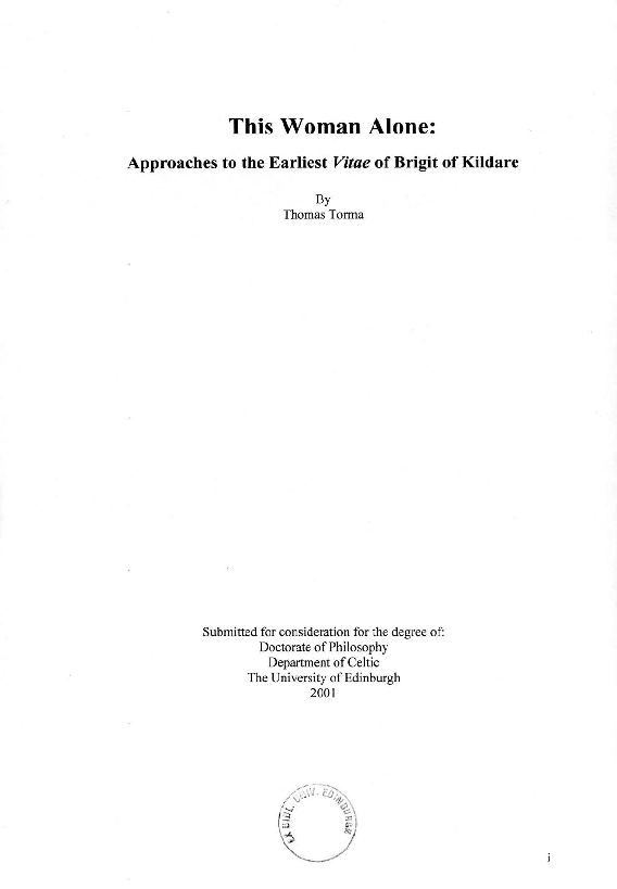 (PDF) This woman alone : approaches to the earliest vitae of Brigit of ...