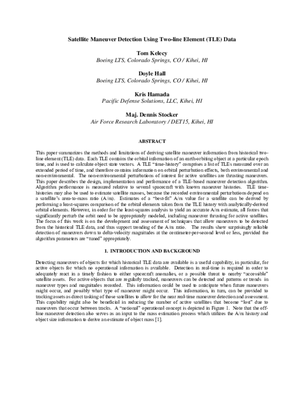 Pdf Satellite Maneuver Detection Using Two Line Element Tle Data