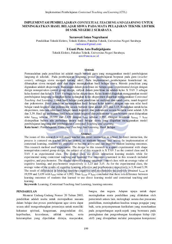 (PDF) Implementasi Pembelajaran Contextual Teaching and Learning (CTL) Model Inkuiri Untuk ...