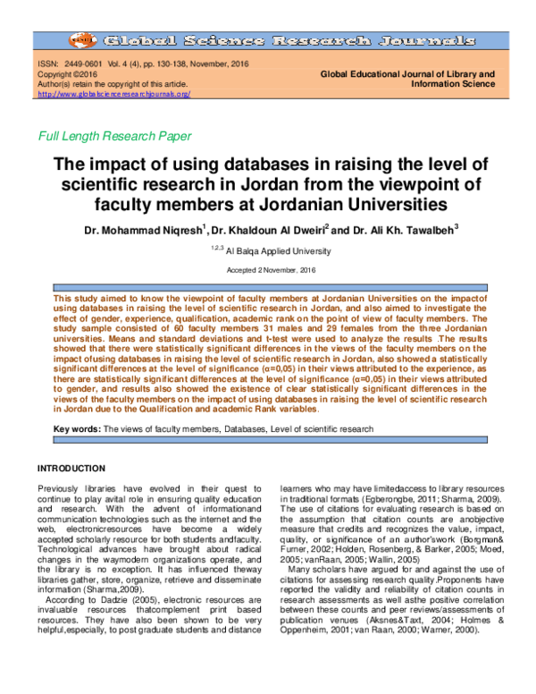 (PDF) The impact of using databases in raising the level of scientific ...