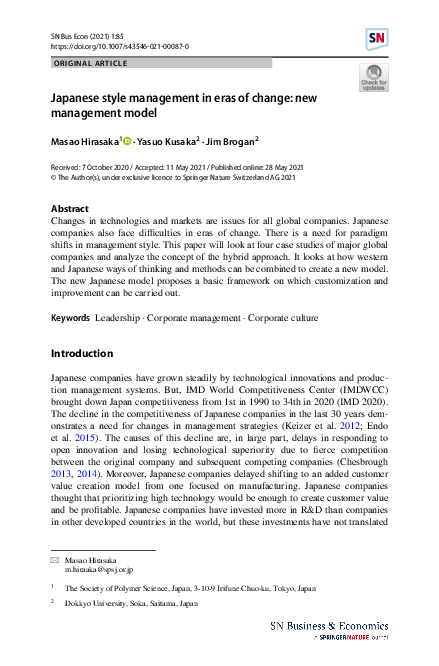 (PDF) Japanese style management in eras of change: new management model