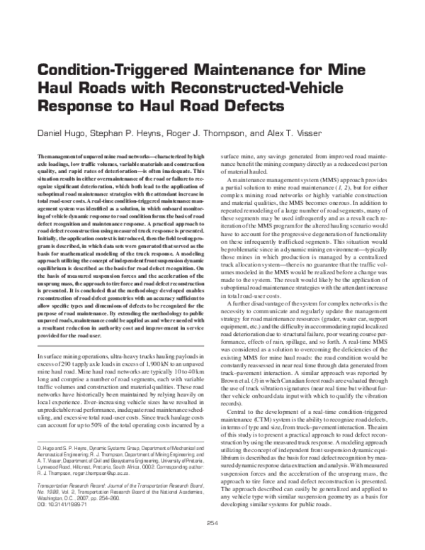 (PDF) Condition-Triggered Maintenance for Mine Haul Roads with ...
