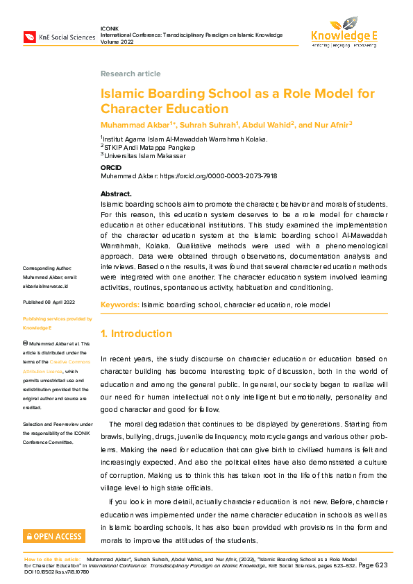 (PDF) Islamic Boarding School as a Role Model for Character Education