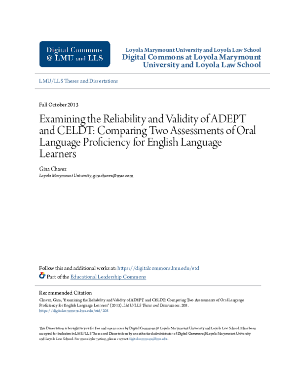 (PDF) Examining the Reliability and Validity of ADEPT and CELDT ...