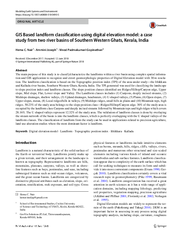 (PDF) GIS Based landform classification using digital elevation model ...