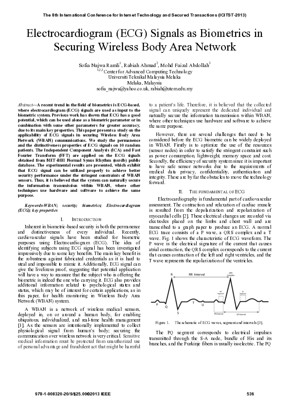 (PDF) Electrocardiogram (ECG) signals as biometrics in securing Wireless Body Area Network