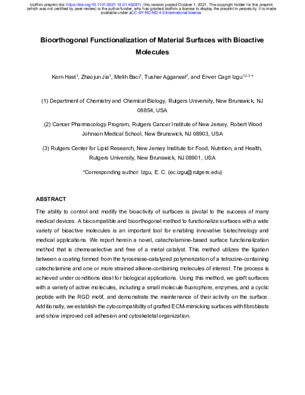 (PDF) Bioorthogonal Functionalization of Material Surfaces with ...