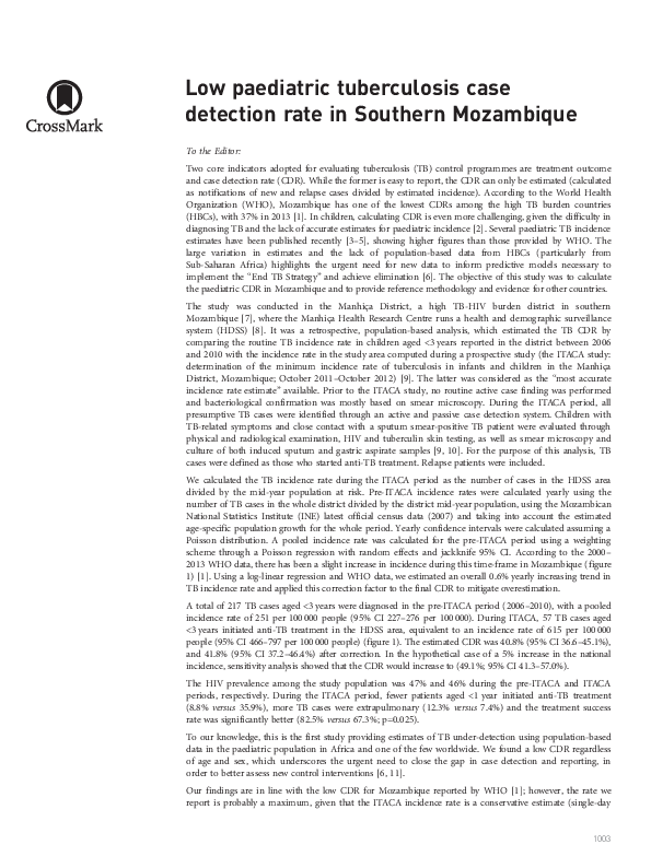(PDF) Low paediatric tuberculosis case detection rate in Southern ...