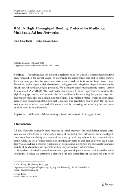 (PDF) RAI: A High Throughput Routing Protocol for Multi-hop Multi-rate ...