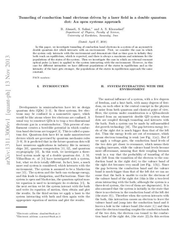 (PDF) Tunneling of Conduction Band Electrons Driven by a Laser Field in ...
