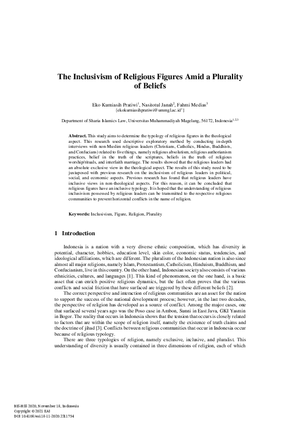 (PDF) The Inclusivism of Religious Figures Amid a Plurality of Beliefs