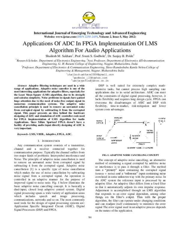 Pdf Applications Of Adc In Fpga Implementation Of Lms Algorithm For 0186