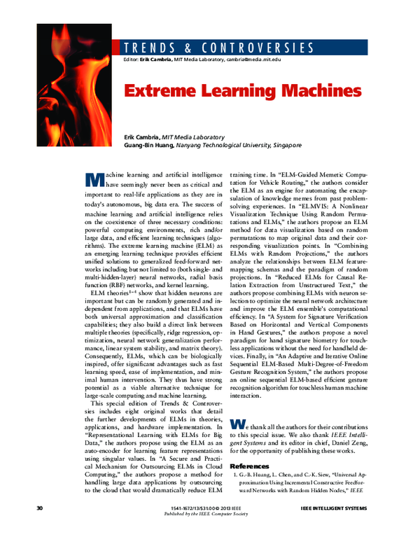 (PDF) Extreme Learning Machines [Trends & Controversies]