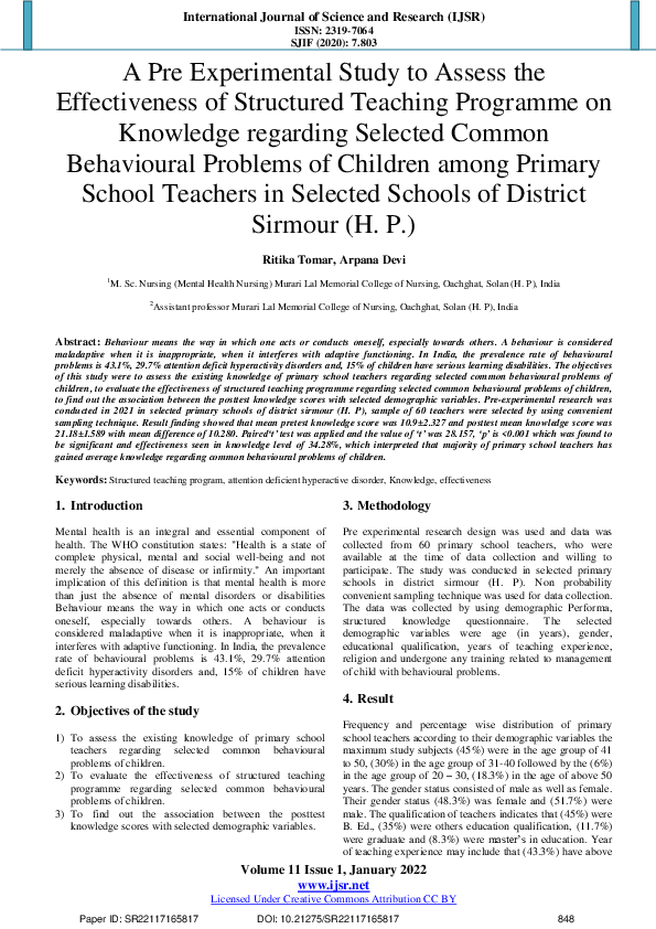 (PDF) A Pre Experimental Study to Assess the Effectiveness of ...