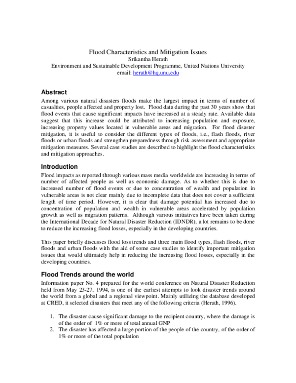 (PDF) Flood Characteristics and Mitigation Issues