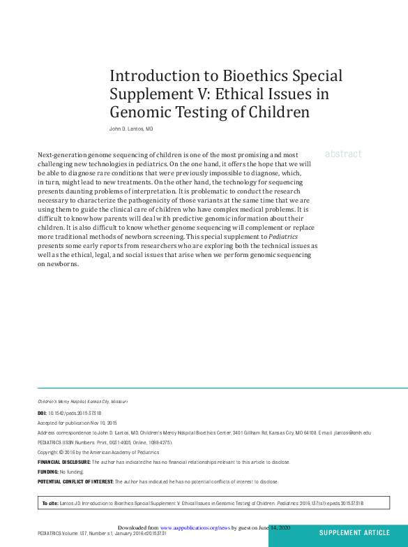 (PDF) Introduction to Bioethics Special Supplement V: Ethical Issues in ...